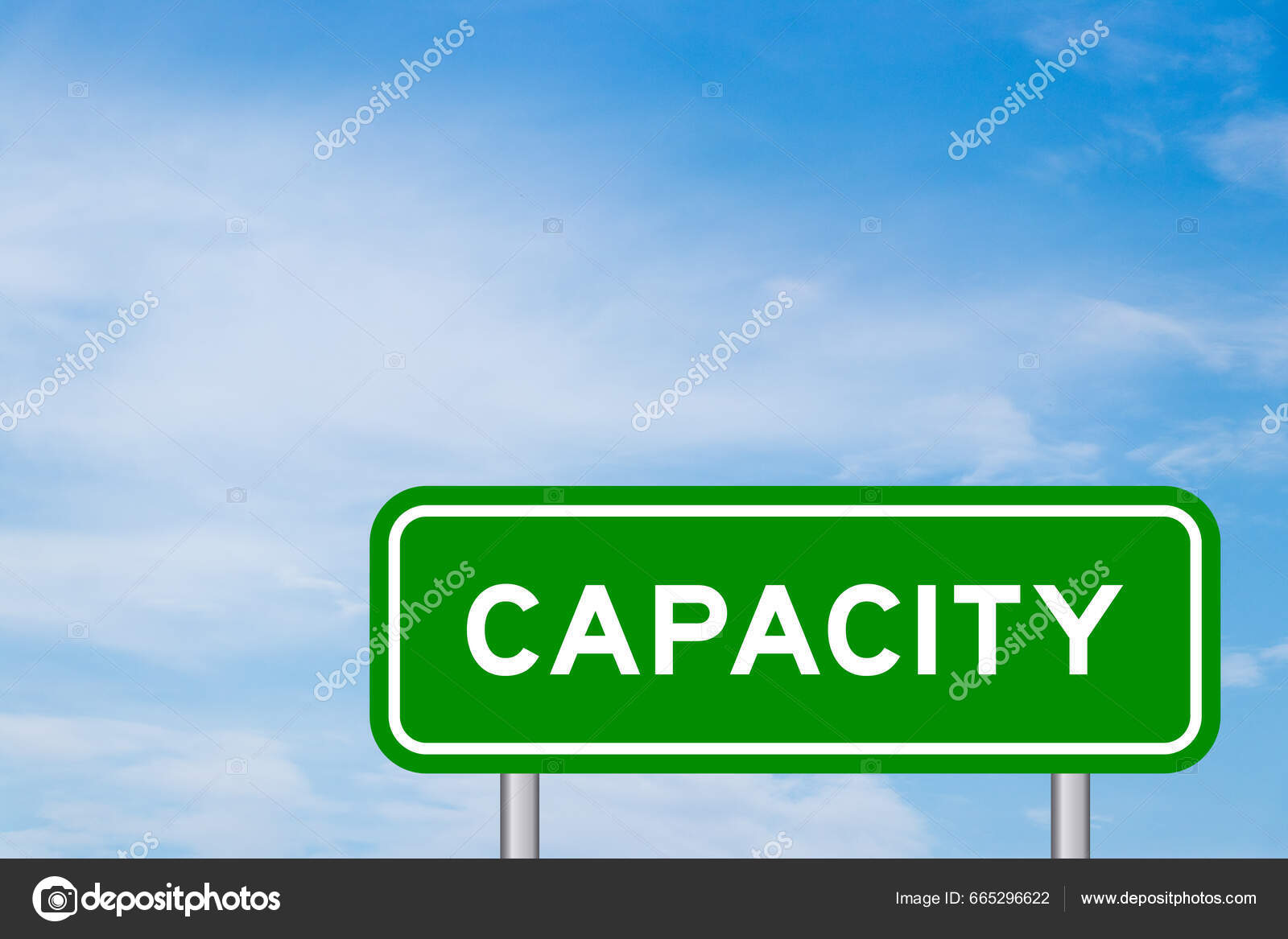 Green Color Transportation Sign Word Capacity Blue Sky White Cloud ...