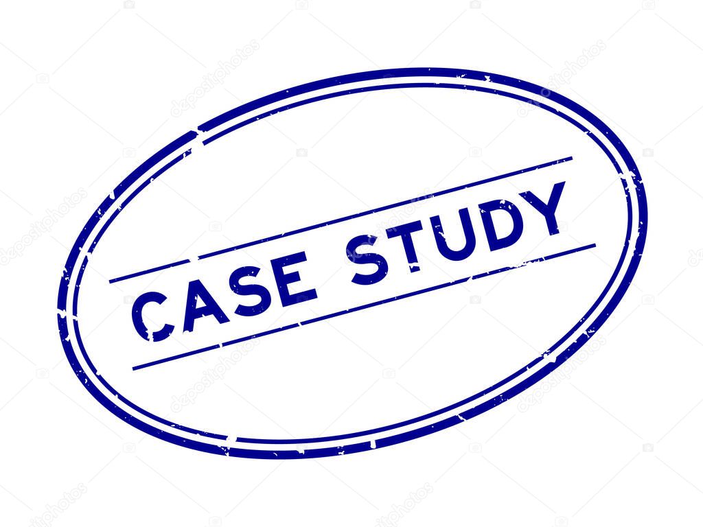Grunge azul caso de estudio palabra sello de goma ovalada sobre fondo ...