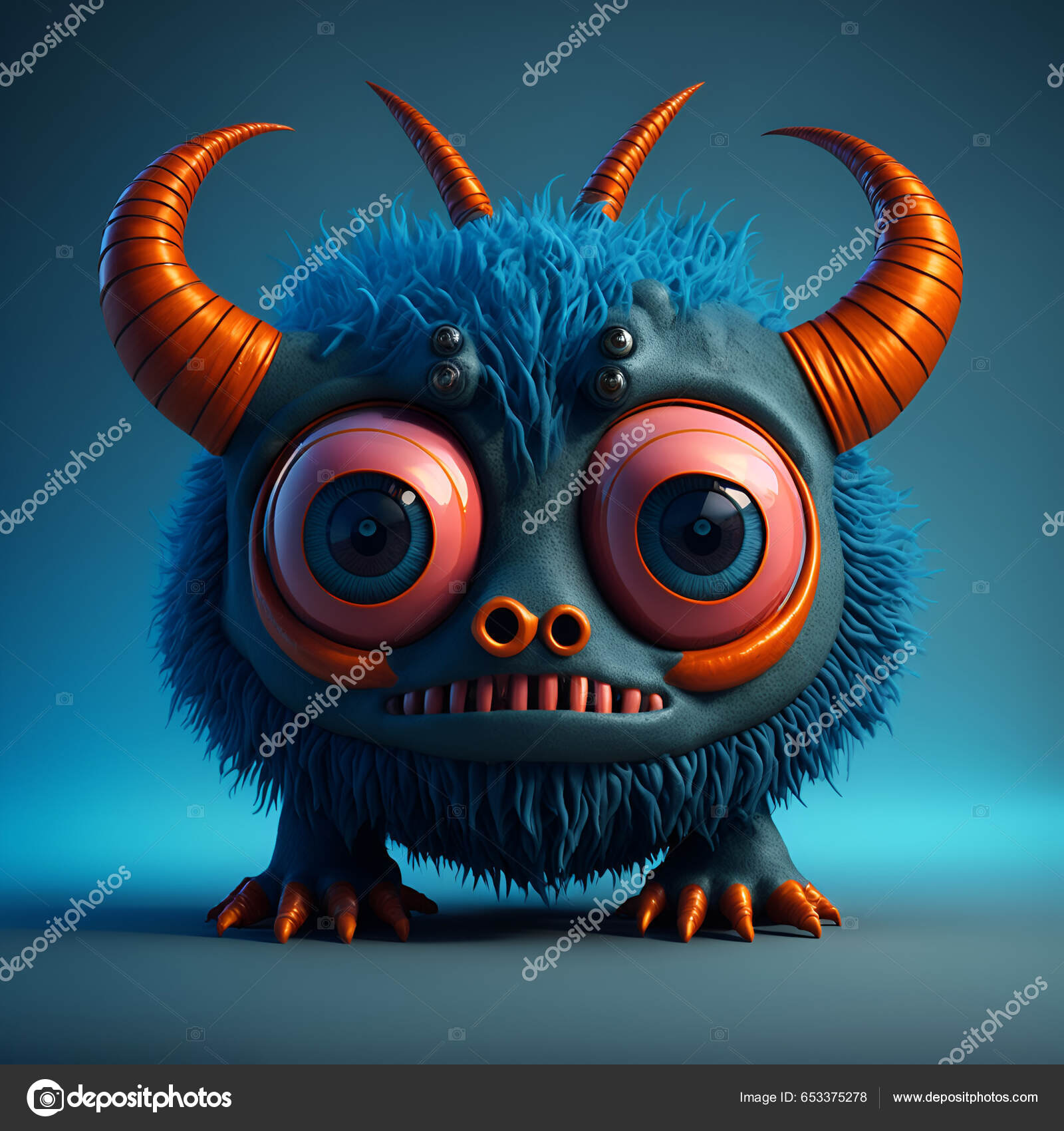 Cute Monster One Eye Two Horns Pixar Style Stock Illustration by ...