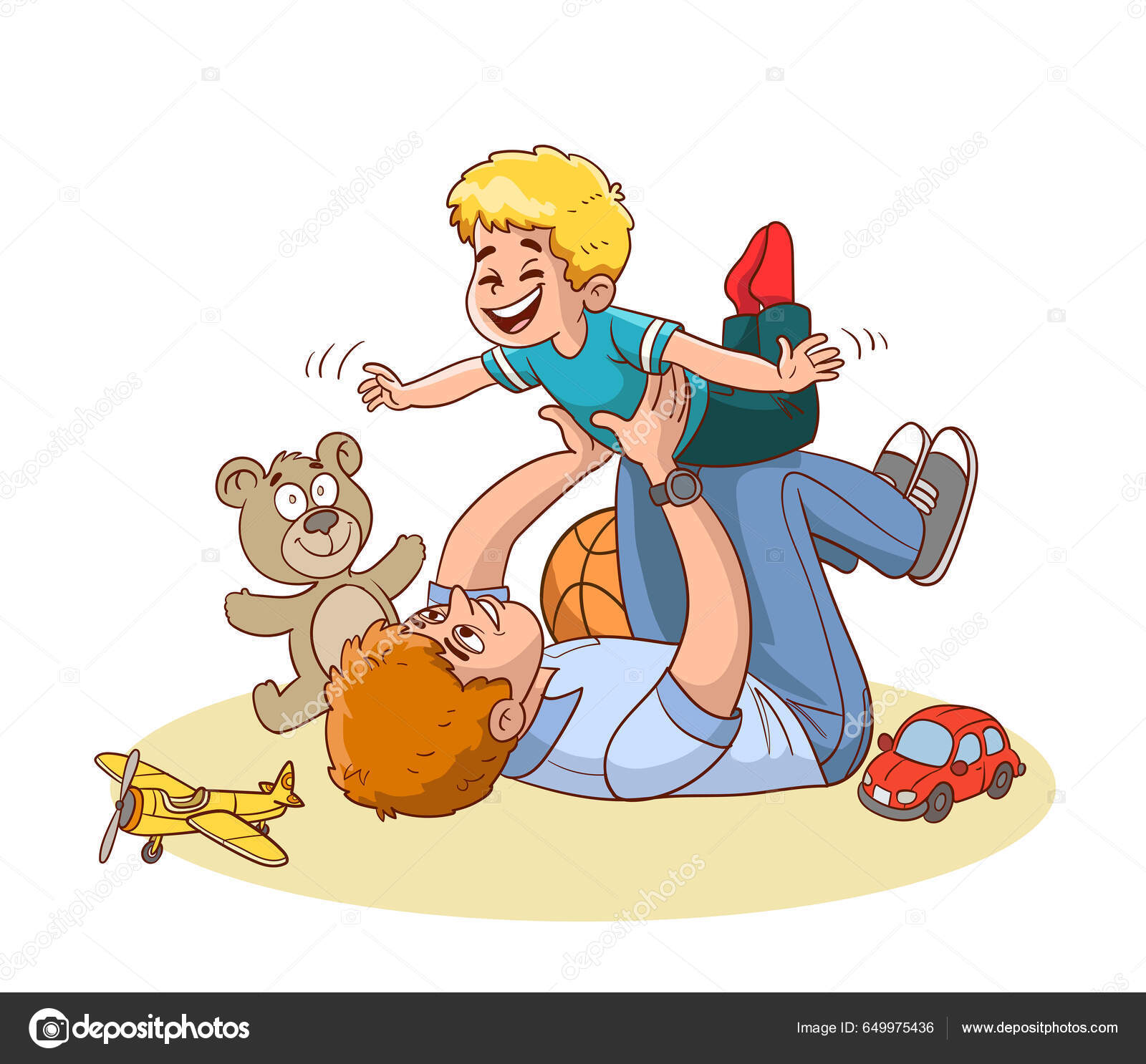Cartoon Father Son Playing Teddy Bear Happy Family Happy Childhood ...