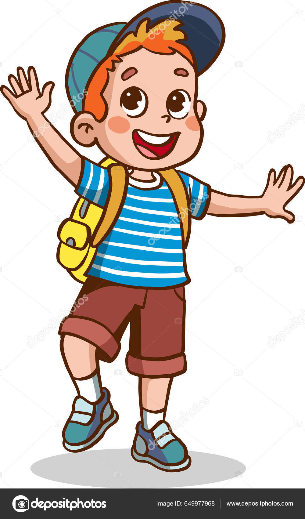 Glücklich Niedliches Kind Junge Bereit Zur Schule Gehen Cartoon Vektor ...