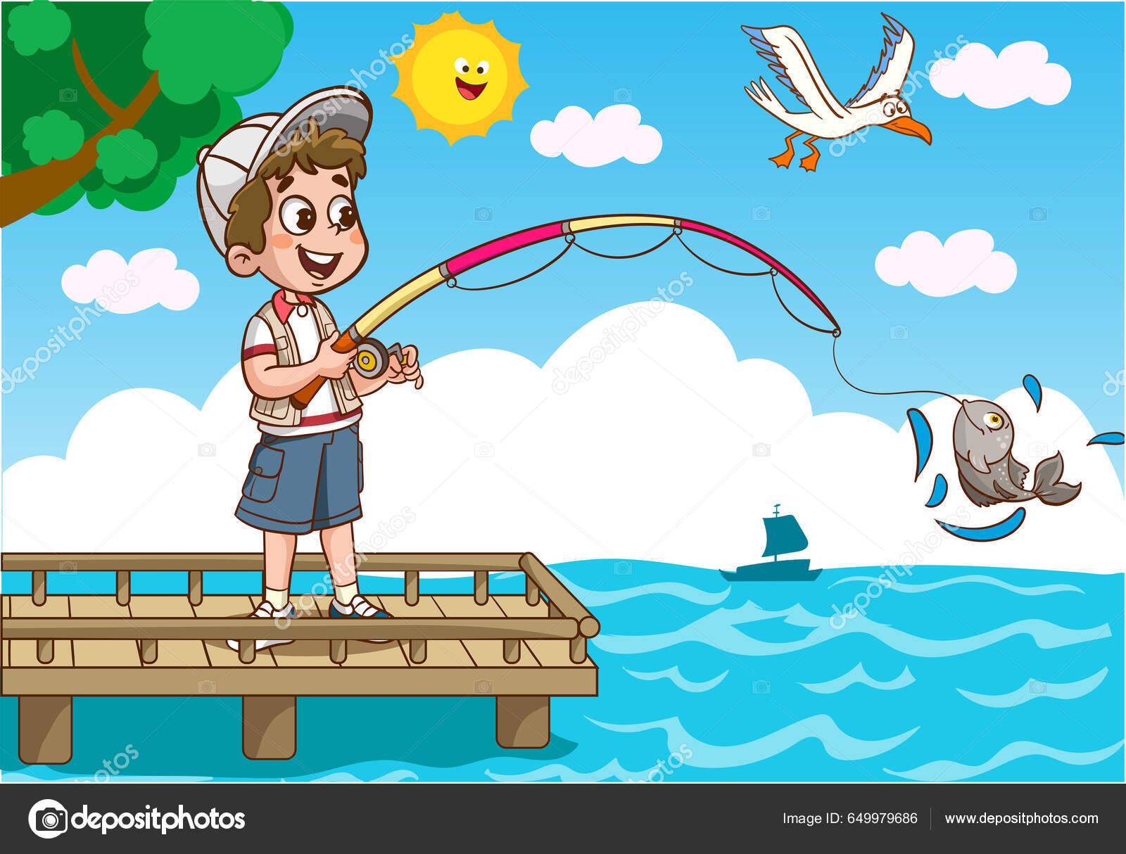 Niños Pesca Mar Vector Dibujos Animados Vector de stock por ©serkanavci ...