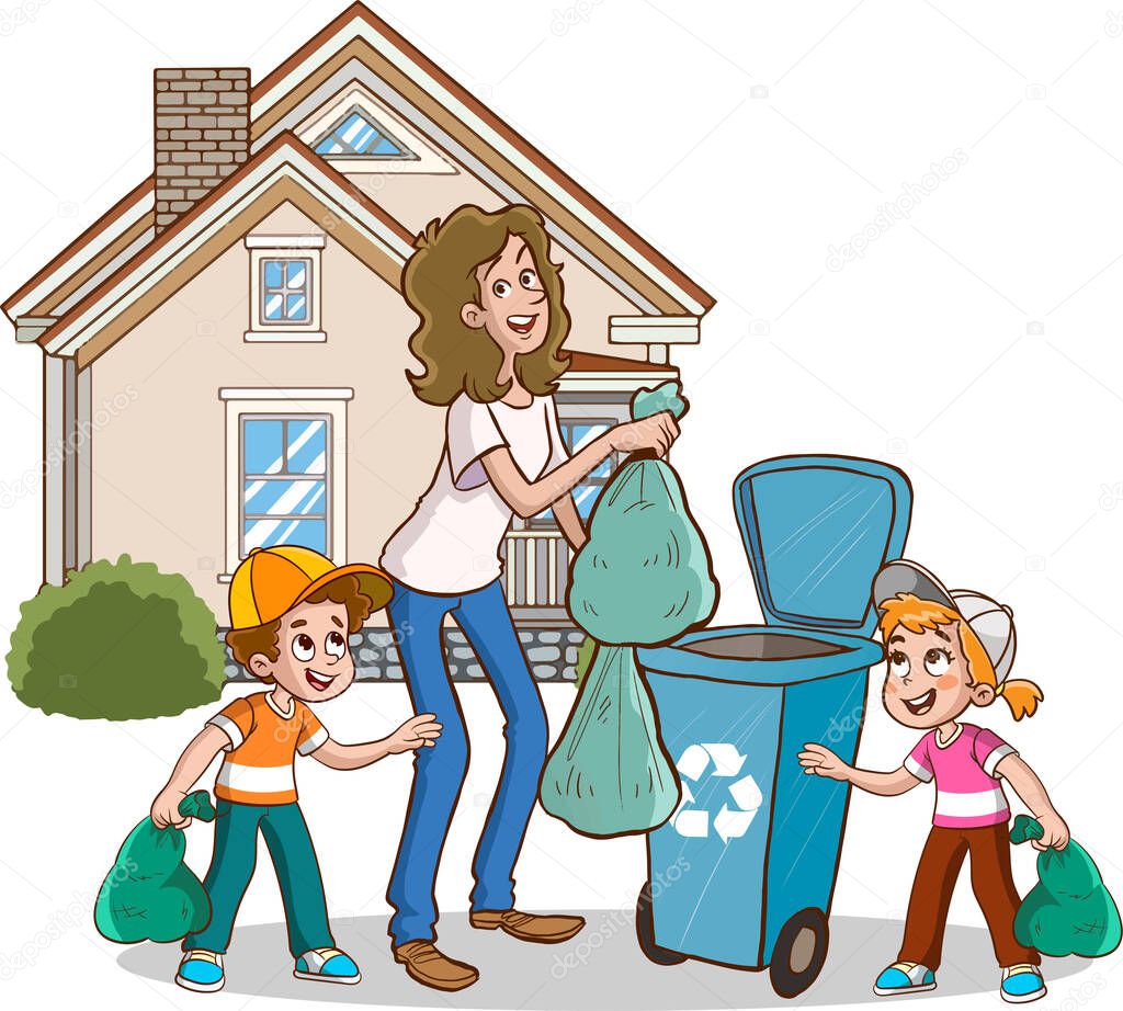 Vector Familia Dibujos Animados Con Basura Vector de stock por ©serkanavci 649975958