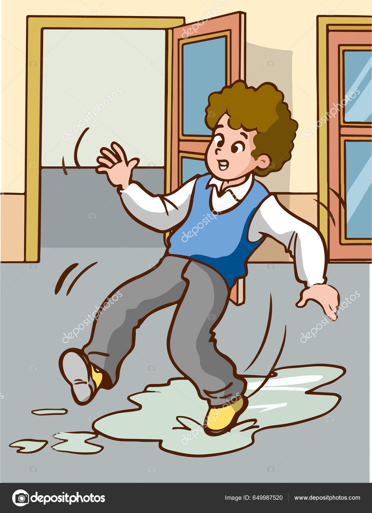 Niño Resbalando Suelo Húmedo Vector Dibujos Animados Vector de stock ...