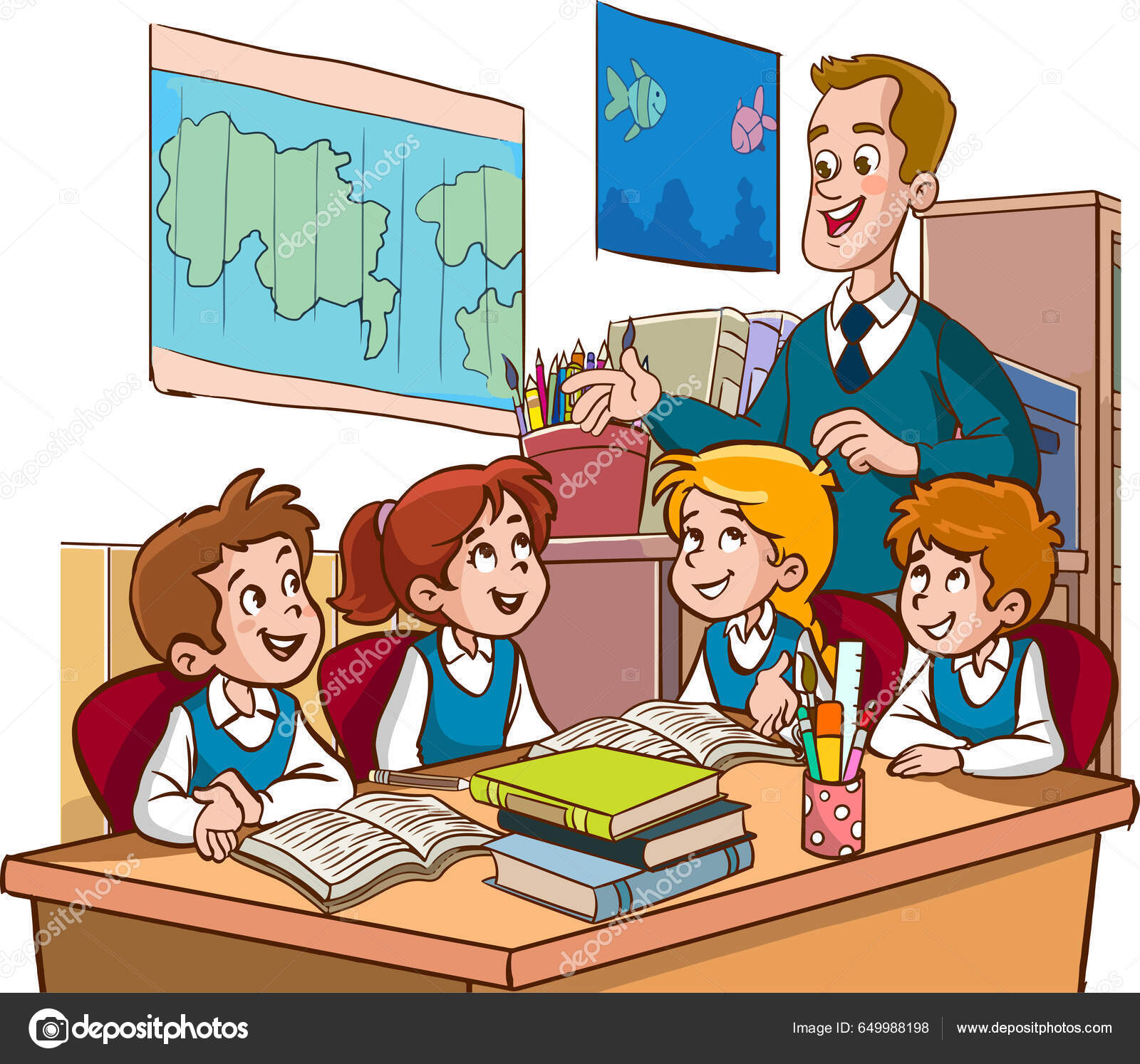 Students Doing Group Work Classroom Cartoon Vector Stock Vector Image ...