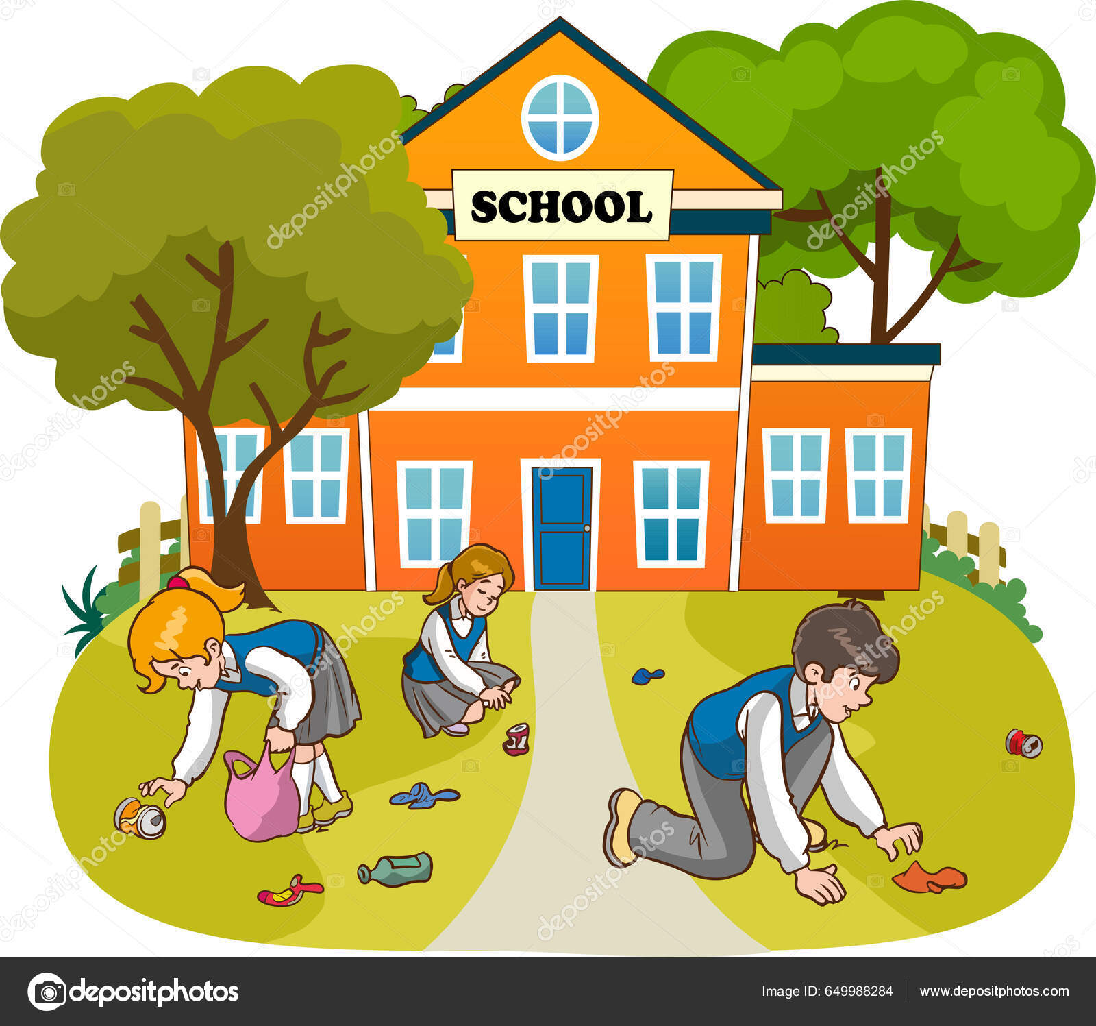 Niños Voluntarios Limpiando Ilustración Del Vector Dibujos Animados ...