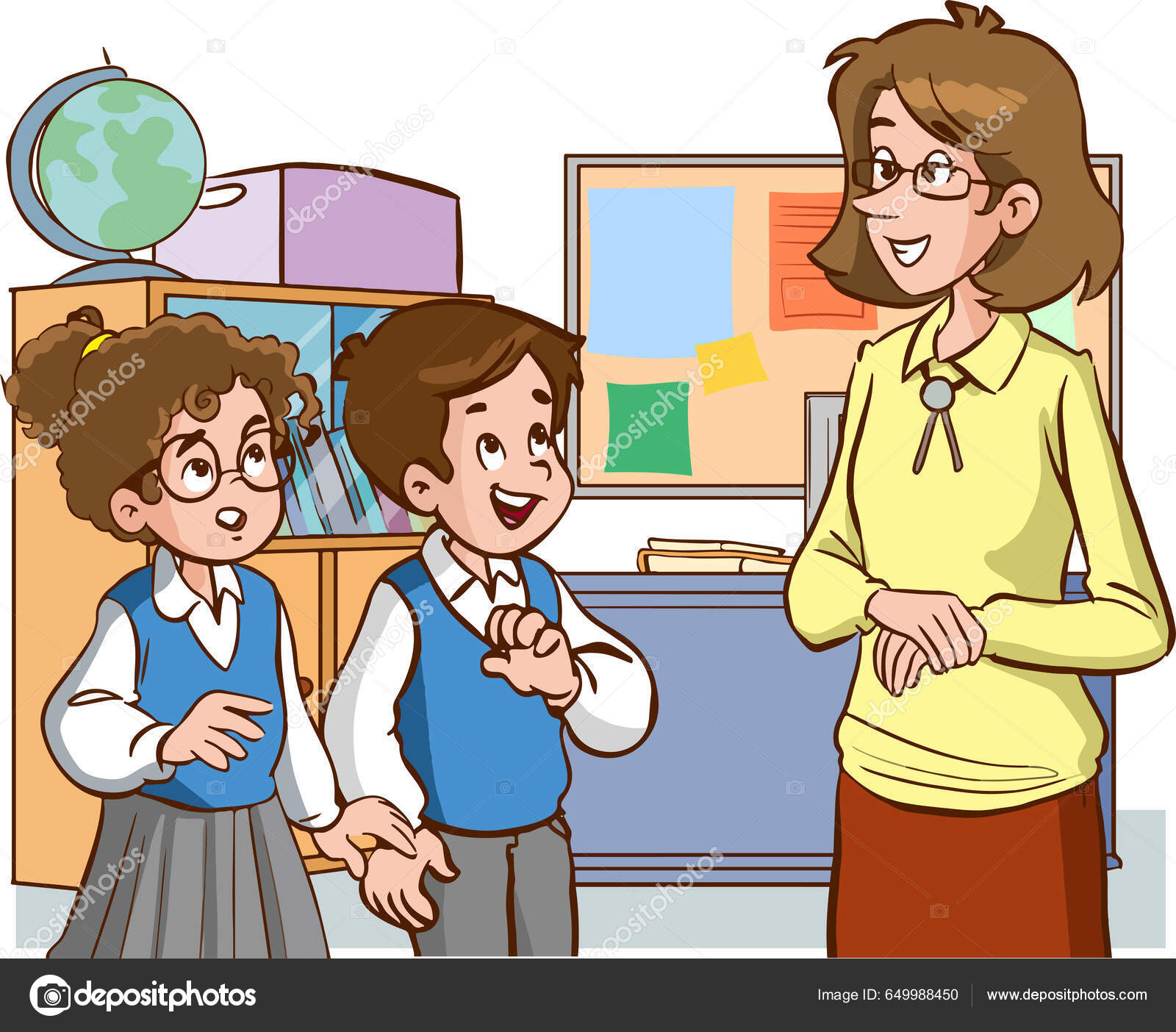 Profesor Estudiantes Están Estudiando Vector Dibujos Animados Aula ...