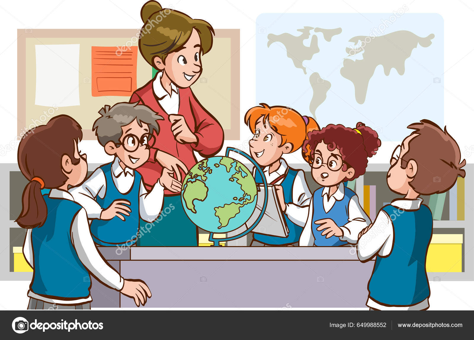 Lærer Studerende Studerer Klasseværelset Tegneserie Vektor Stock-vektor ...