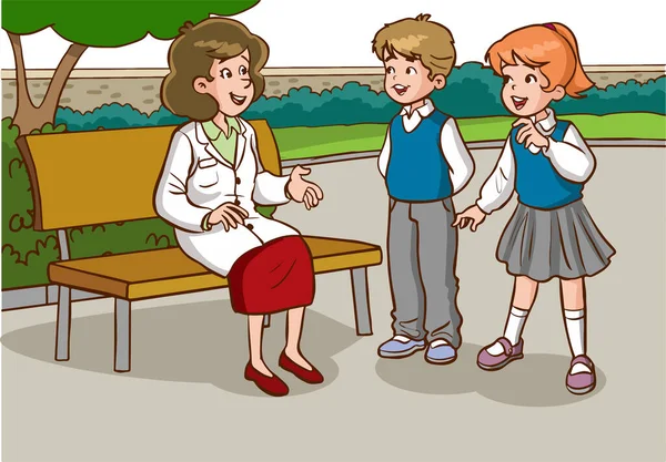 Estudiantes Hablando Entre Escuela Vector Dibujos Animados Vector de ...