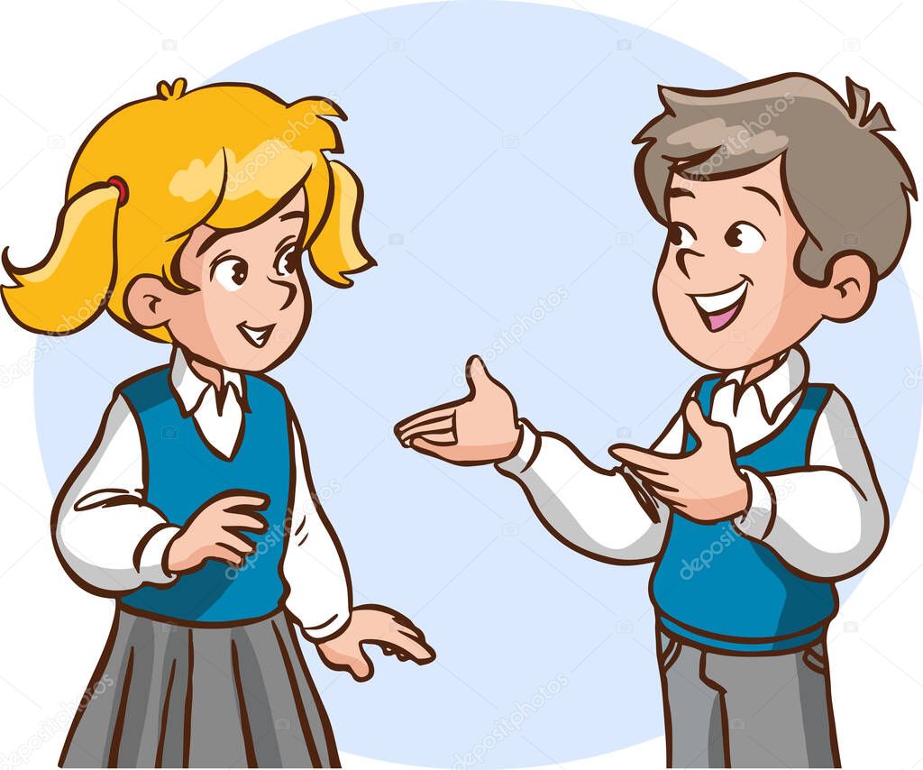 Estudiantes Niños Hablando Vector Dibujos Animados Vector de stock por ...