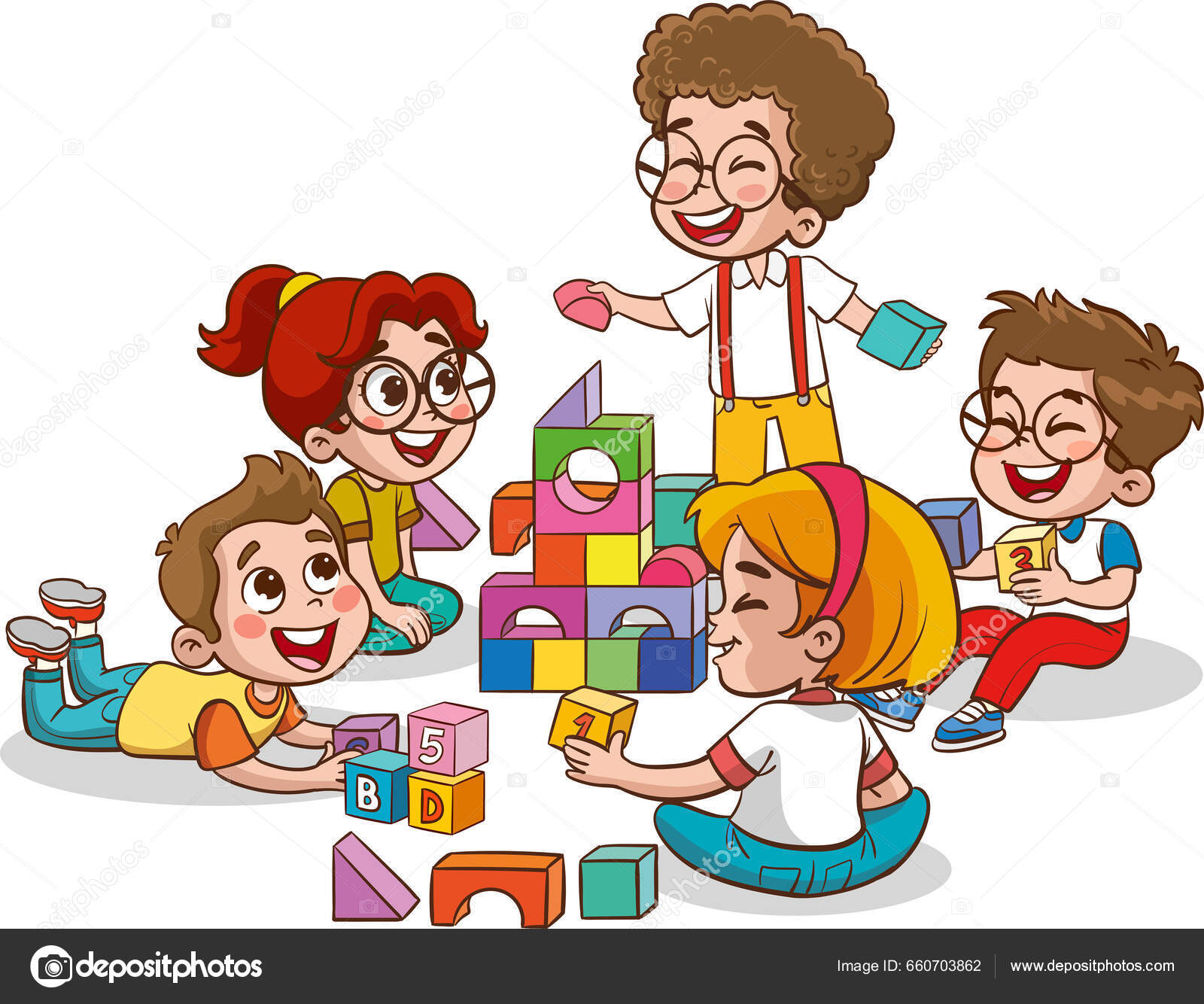 Kids Playing Blocks Clipart