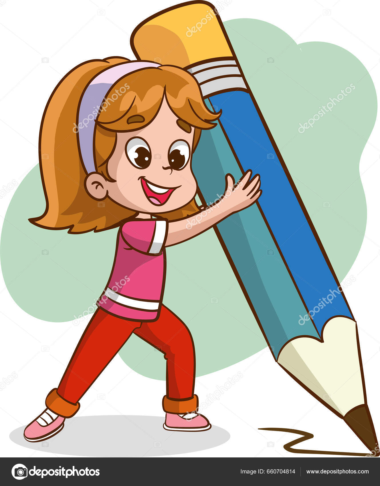 Kids Writing Big Pen Cartoon Vector Stock Vector by ©serkanavci 660704814