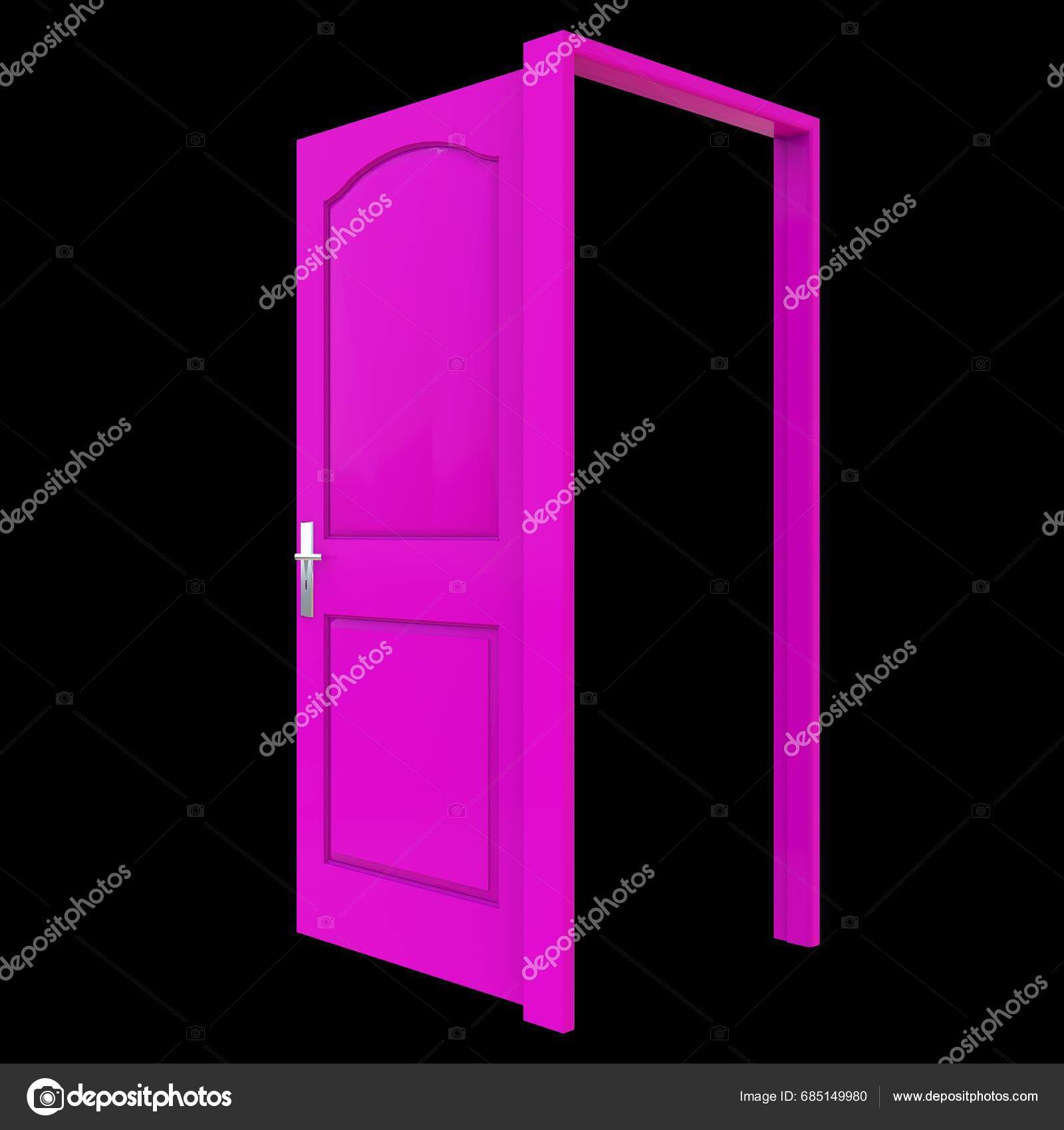 Pink Door Open Path Illustrated Secluded White Environment — Stock ...