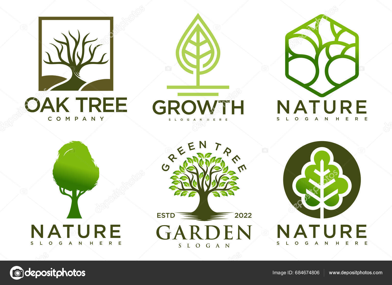 Tree Logo Icon Set Design Garden Plant Natural Symbols Template Stock ...
