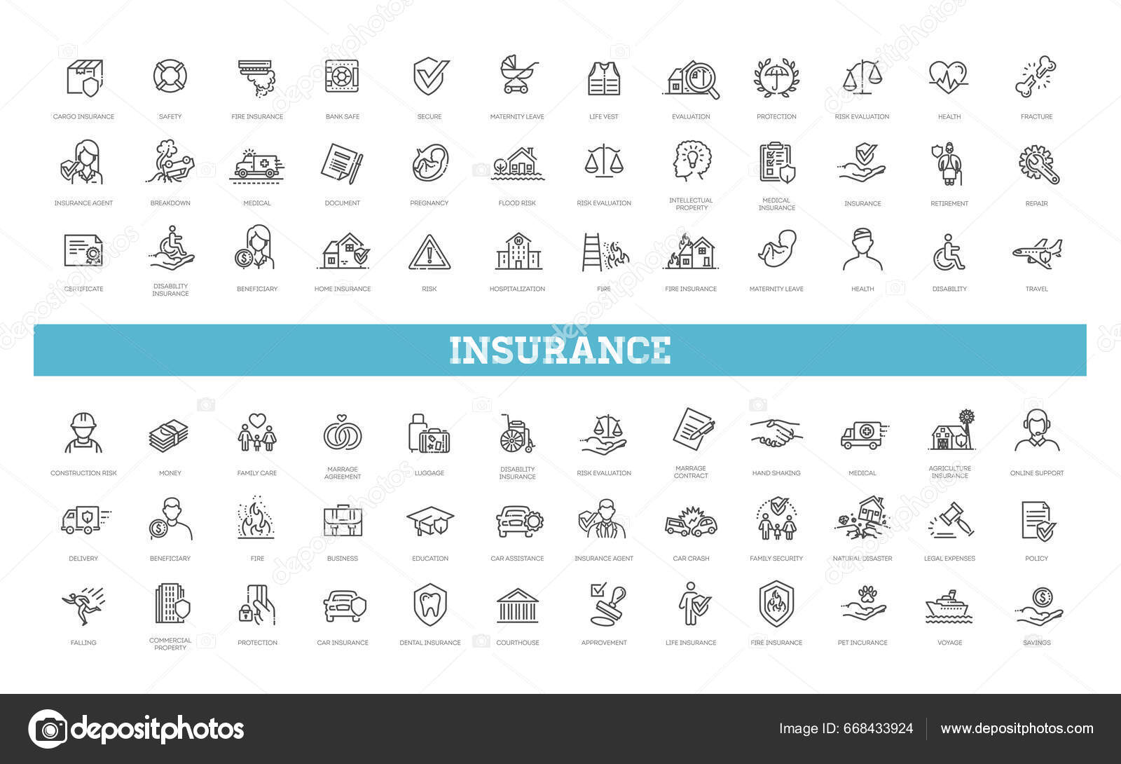Insurance Outline Icon Set Vector Symbols Stock Vector by ©tettygreen ...