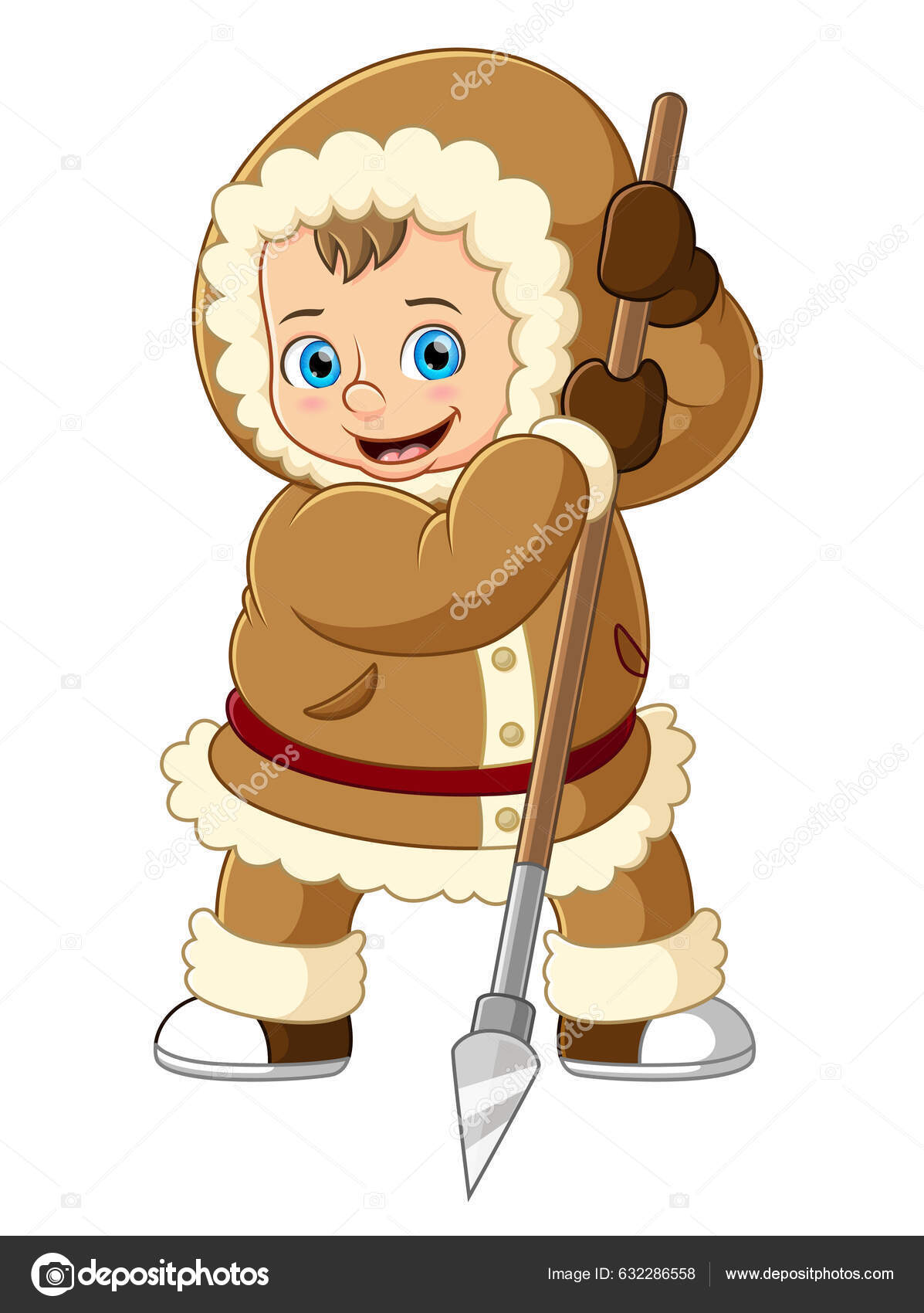 Eskimo Clipart Cartoon Eskimo Junge Mit Speer Und Fisch Vektorbild