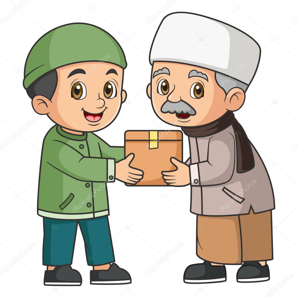 Lindo chico musulmán dar zakat a la gente de dibujos animados de la ...