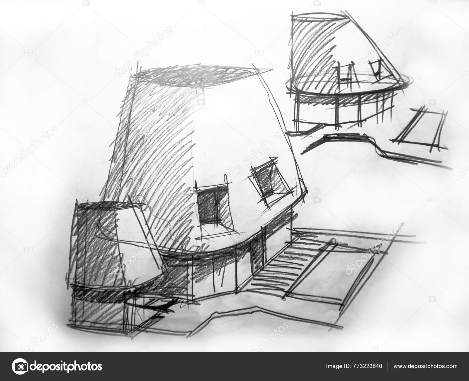 Architectural Sketching House Handmade Sketch Traditional Home Graphic ...