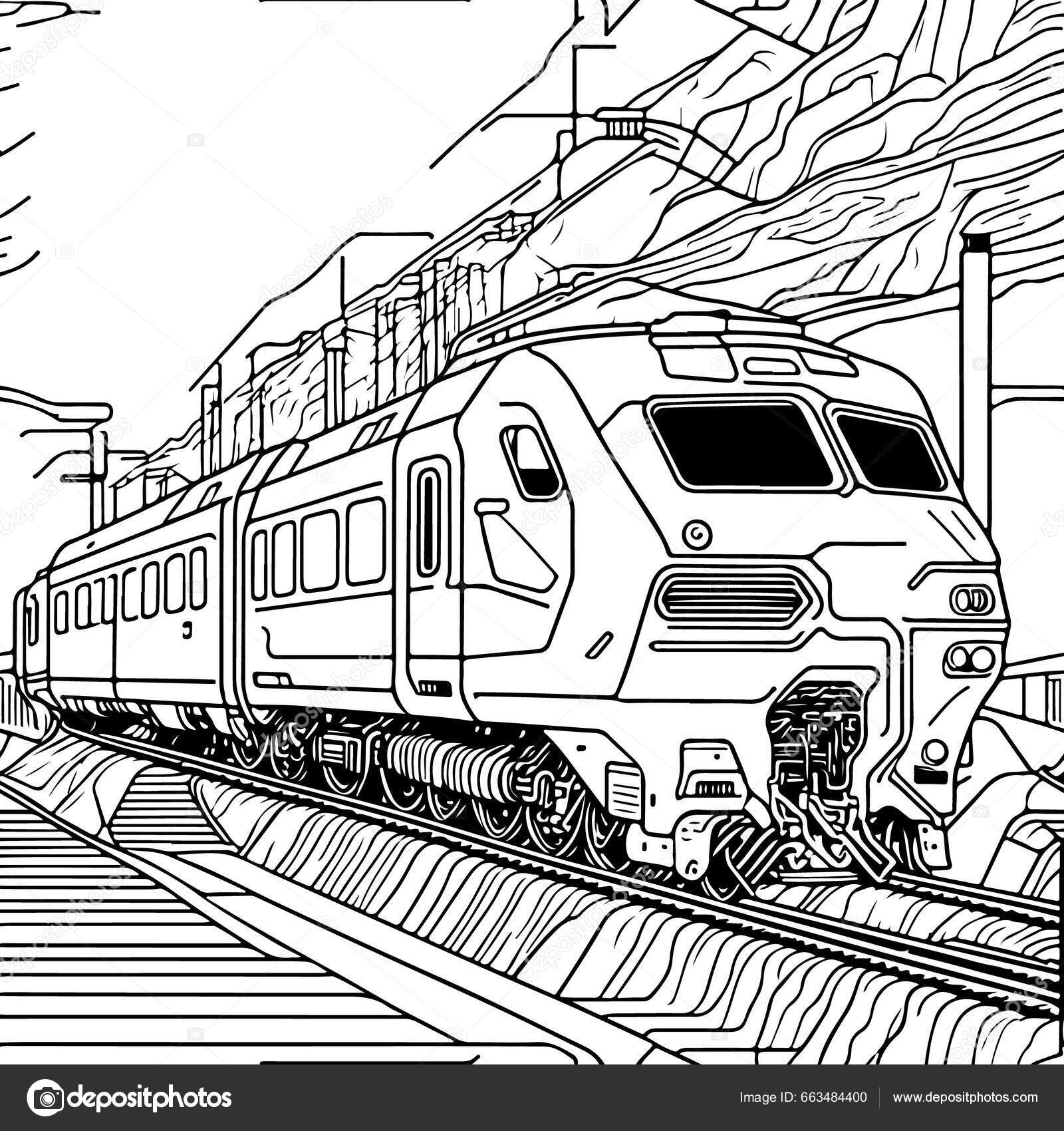 Vector Line Art Train Motion Train Line Drawing Clip Art Stock Vector ...