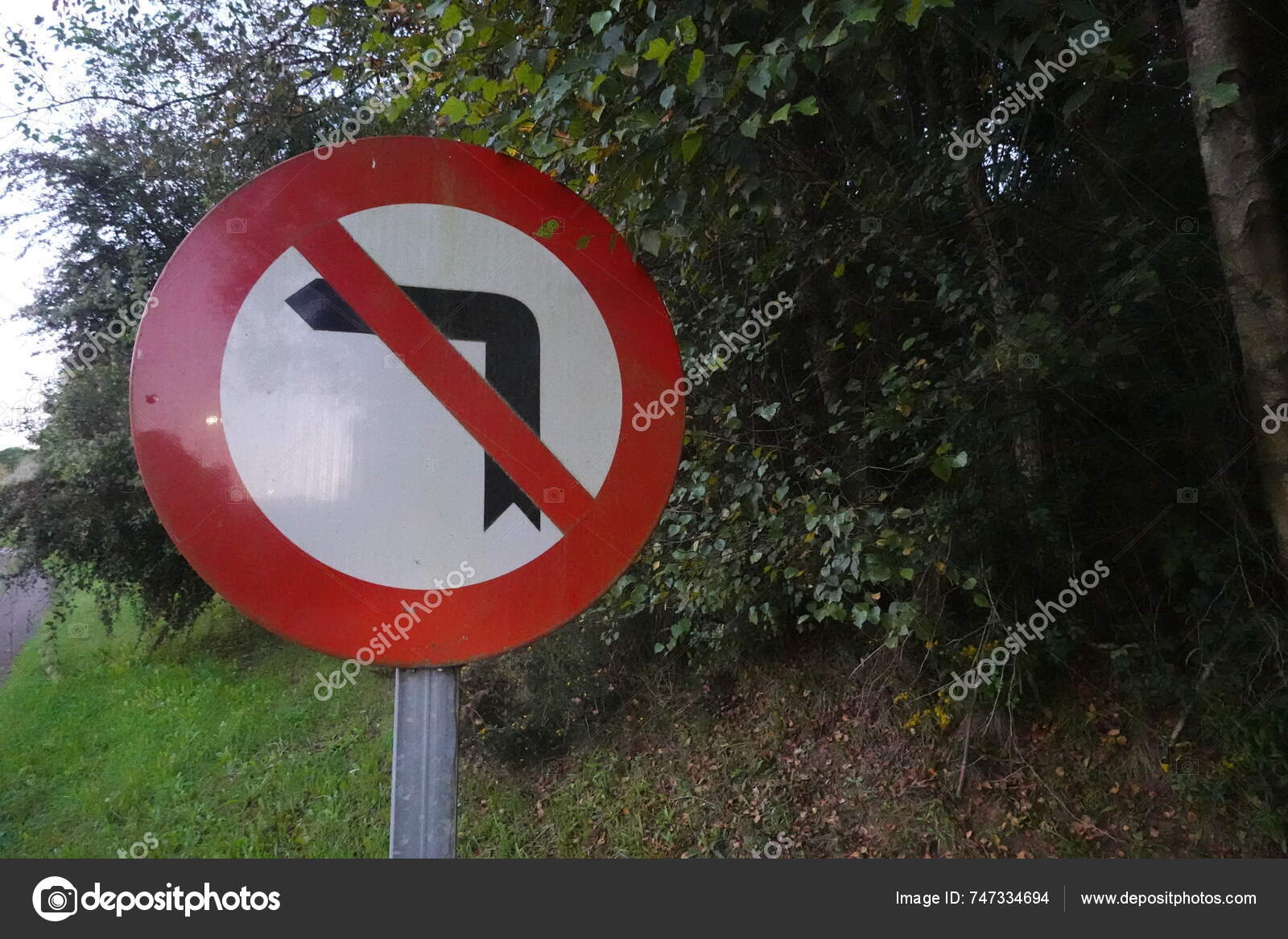 Red Circular Road Sign Prohibiting Left Turn Set Forested Backdrop ...