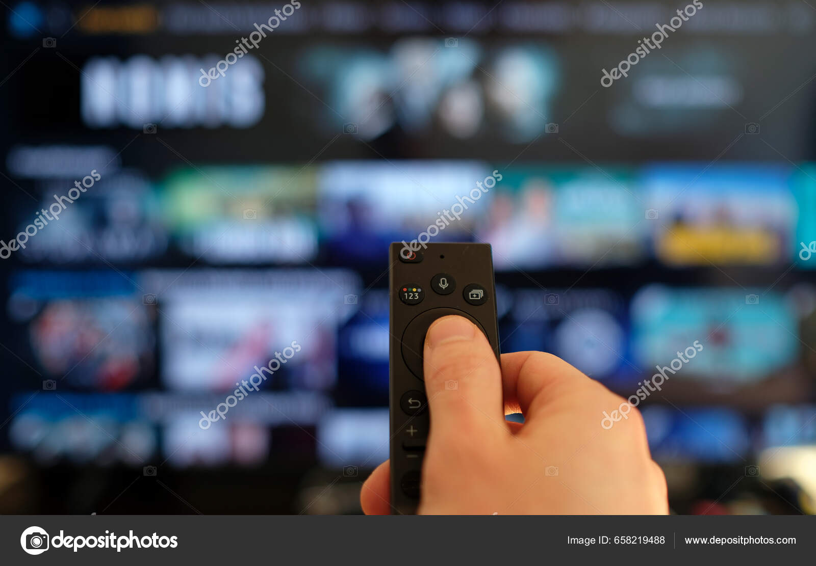 Binge Watching Show Hand Holding Remote Control — Stock Photo ...