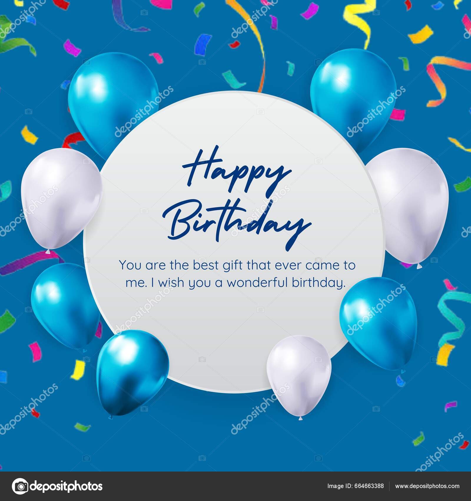 Happy Birthday Greeting Card Blue Birthday Design Blue White Balloons ...