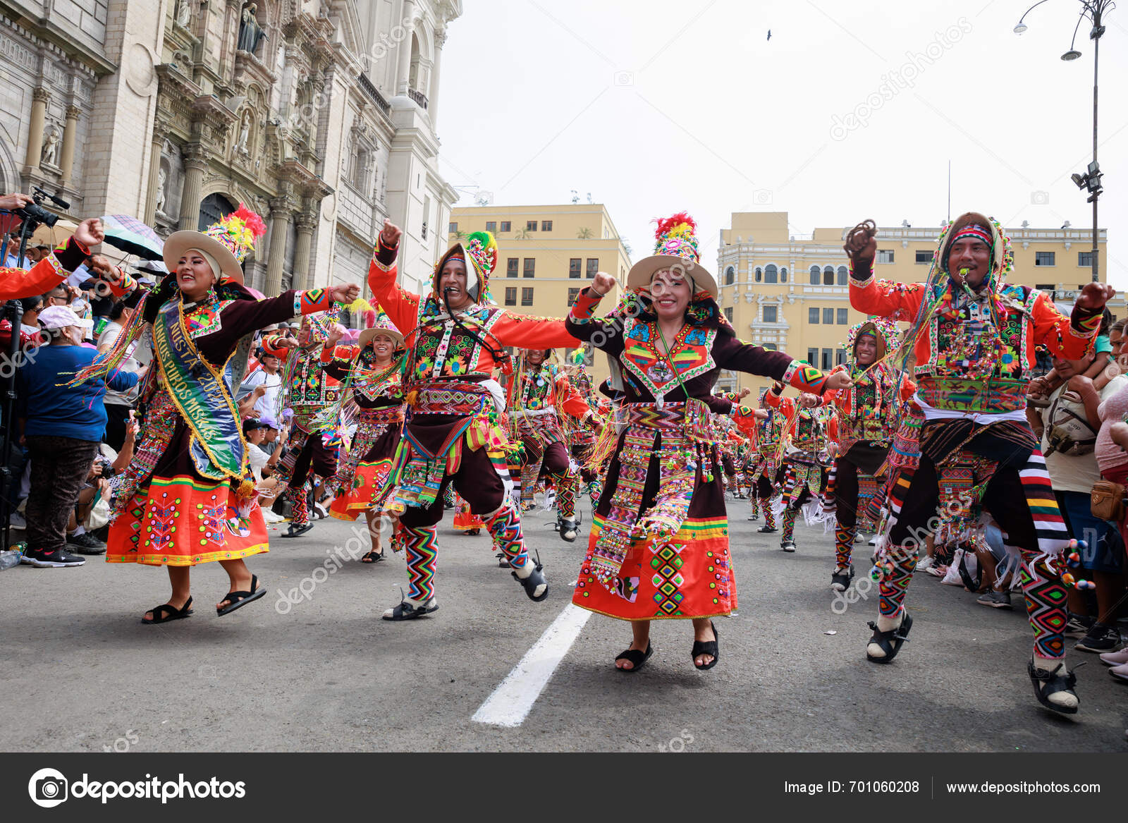 February 2024 Lima Peru Dancers Music Bands Parade Festivity Virgin ...