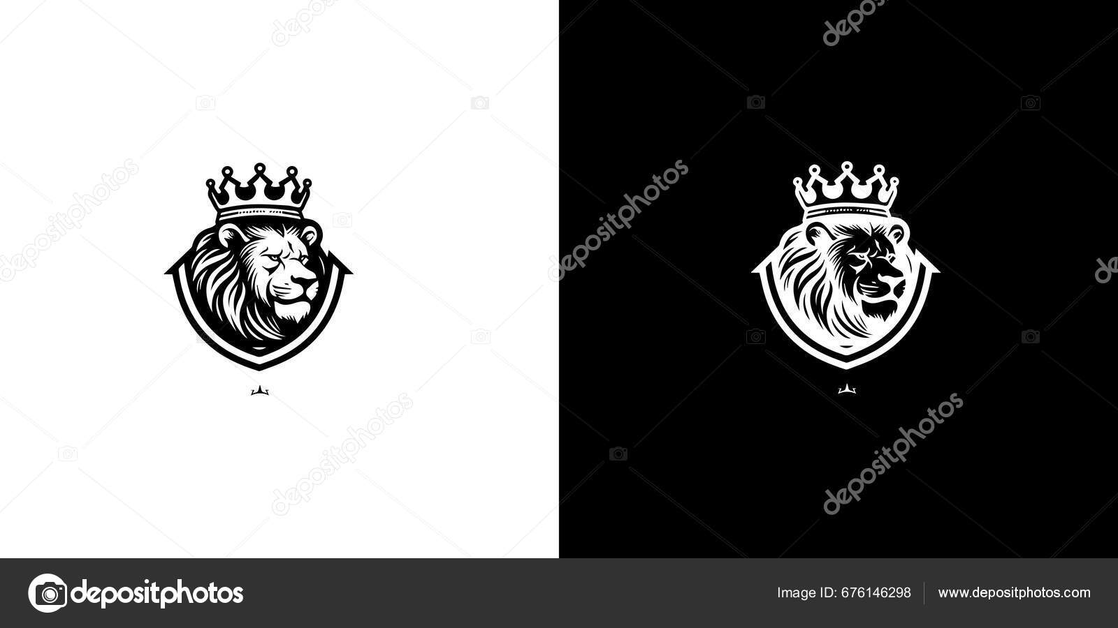 Rey Real León Símbolo Corona Elegante Logotipo Animal Leo Negro Vector ...