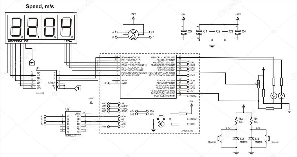 Diagrama esquemático del dispositivo electrónico con motor encendido ...