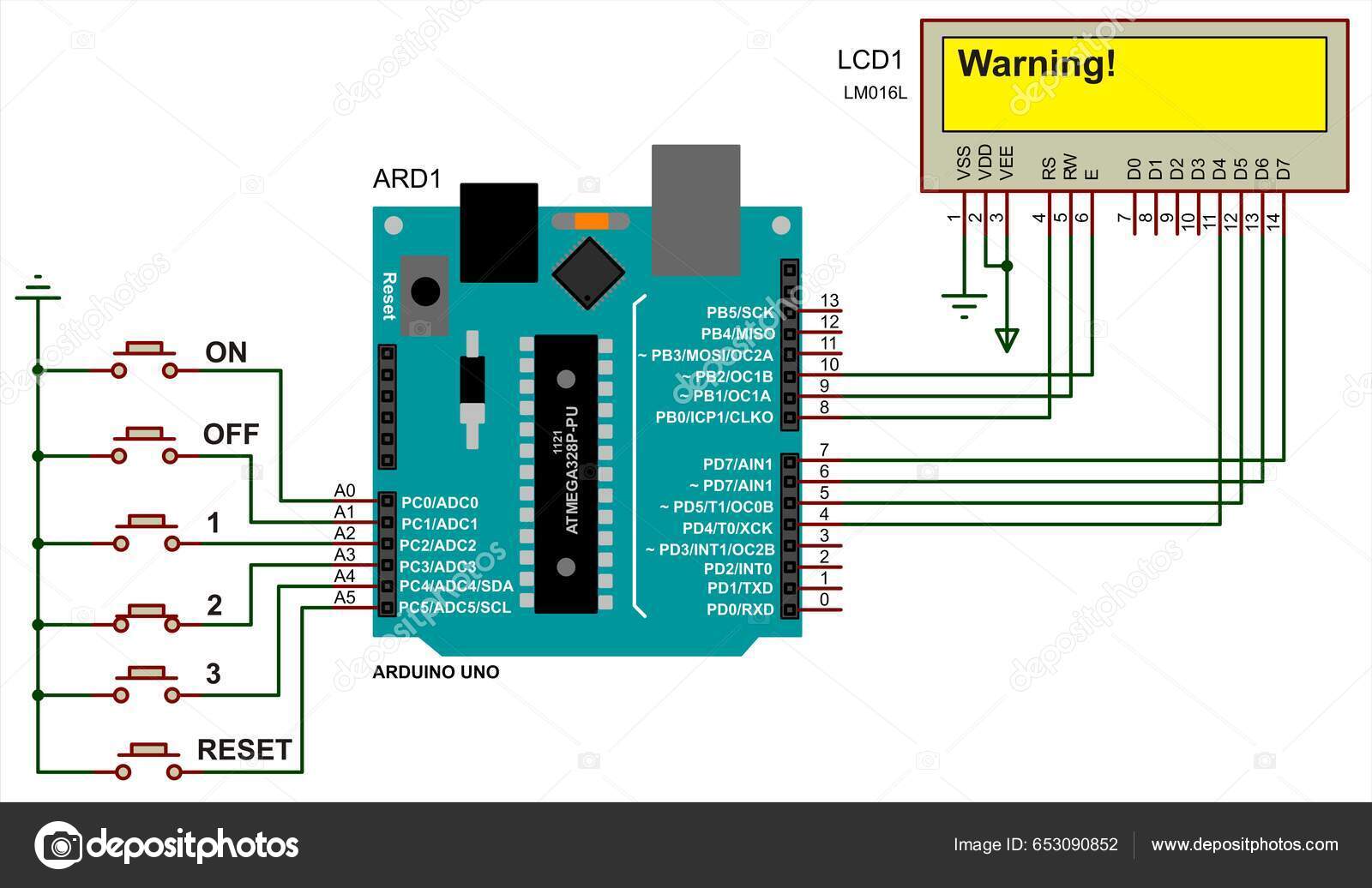 Arduino Uno Scheme Processing Keyboard Keystrokes Display Inginformation Alphanumeric Lcd Stock