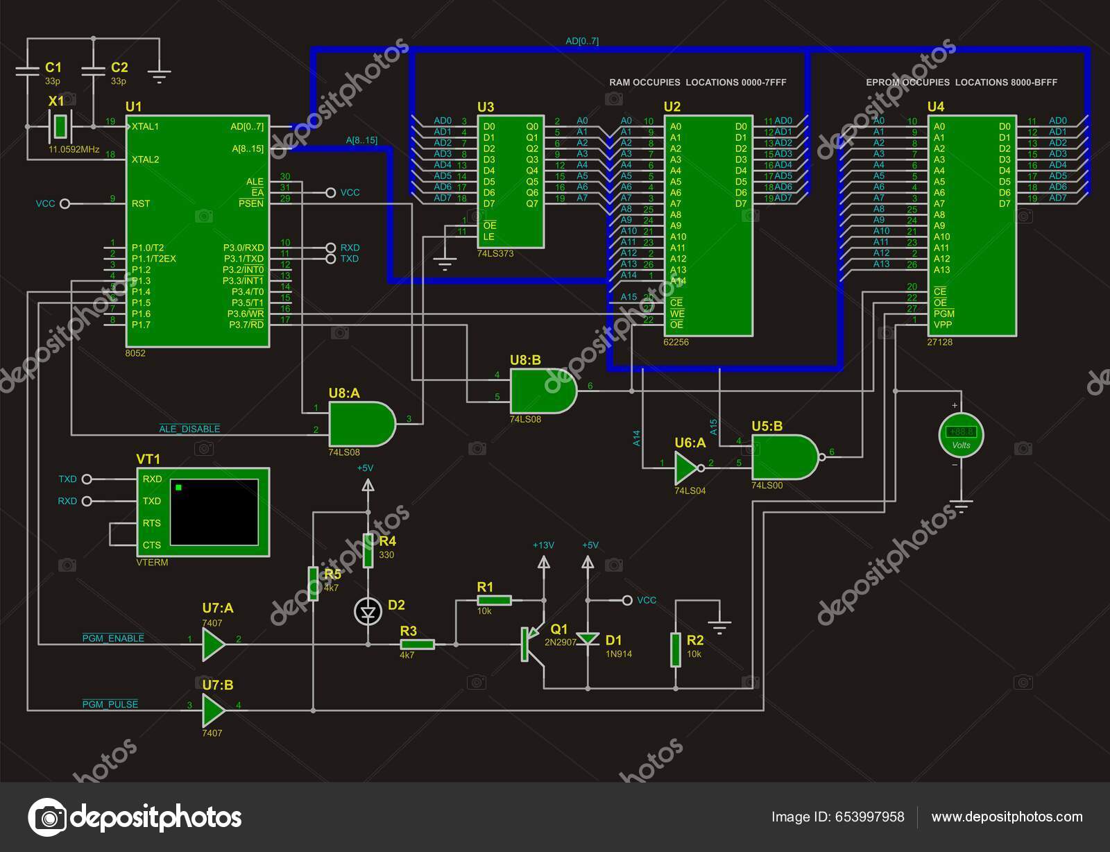 Diagrama Esquemático Del Dispositivo Electrónico Circuito Eléctrico Dibujo Vectorial Con Vector ...