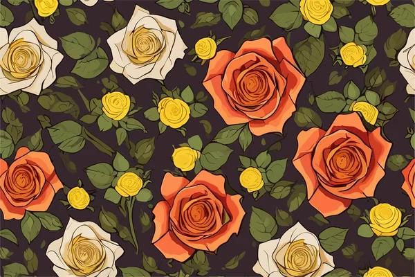 Vector Seamless Floral Pattern Red Pink Roses Flowers Buds Green Stock Vector By ©tkalinovskaya