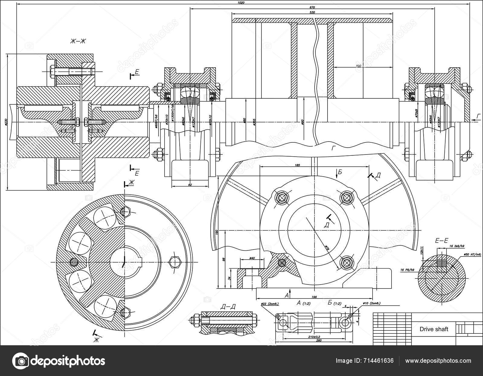 Assembly Drawing Reducer Vector Drawing Steel Mechanical Device Shaft ...