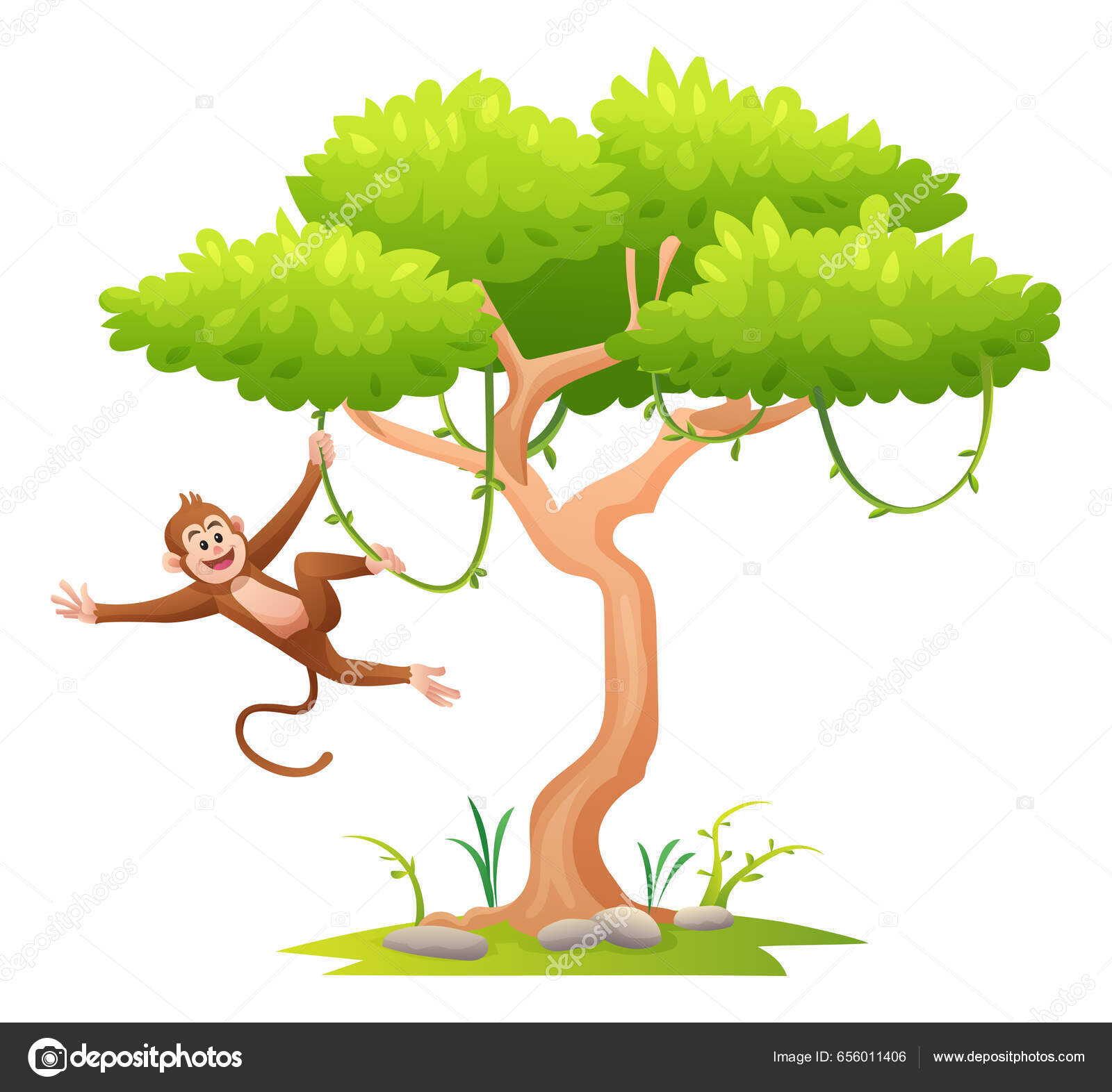 Image vectorielle Singe Mignon Accroché Sur Une Illustration Dessin ...