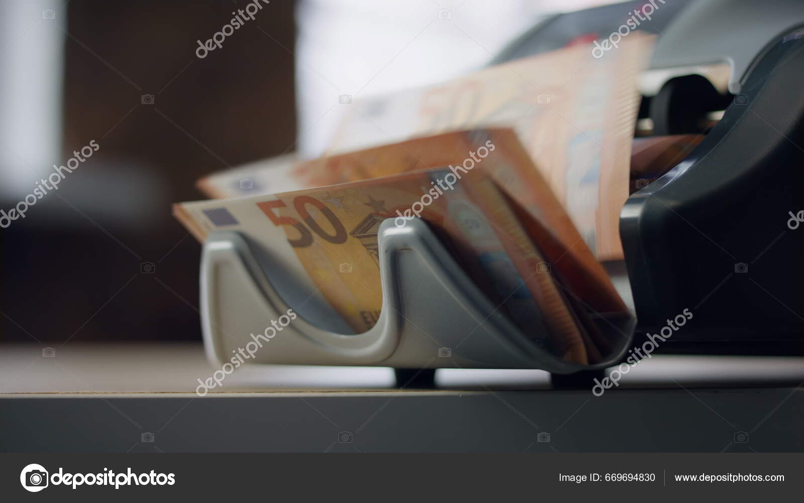Modern Electronic Counter Calculating Euro Bills Denomination Fifty ...