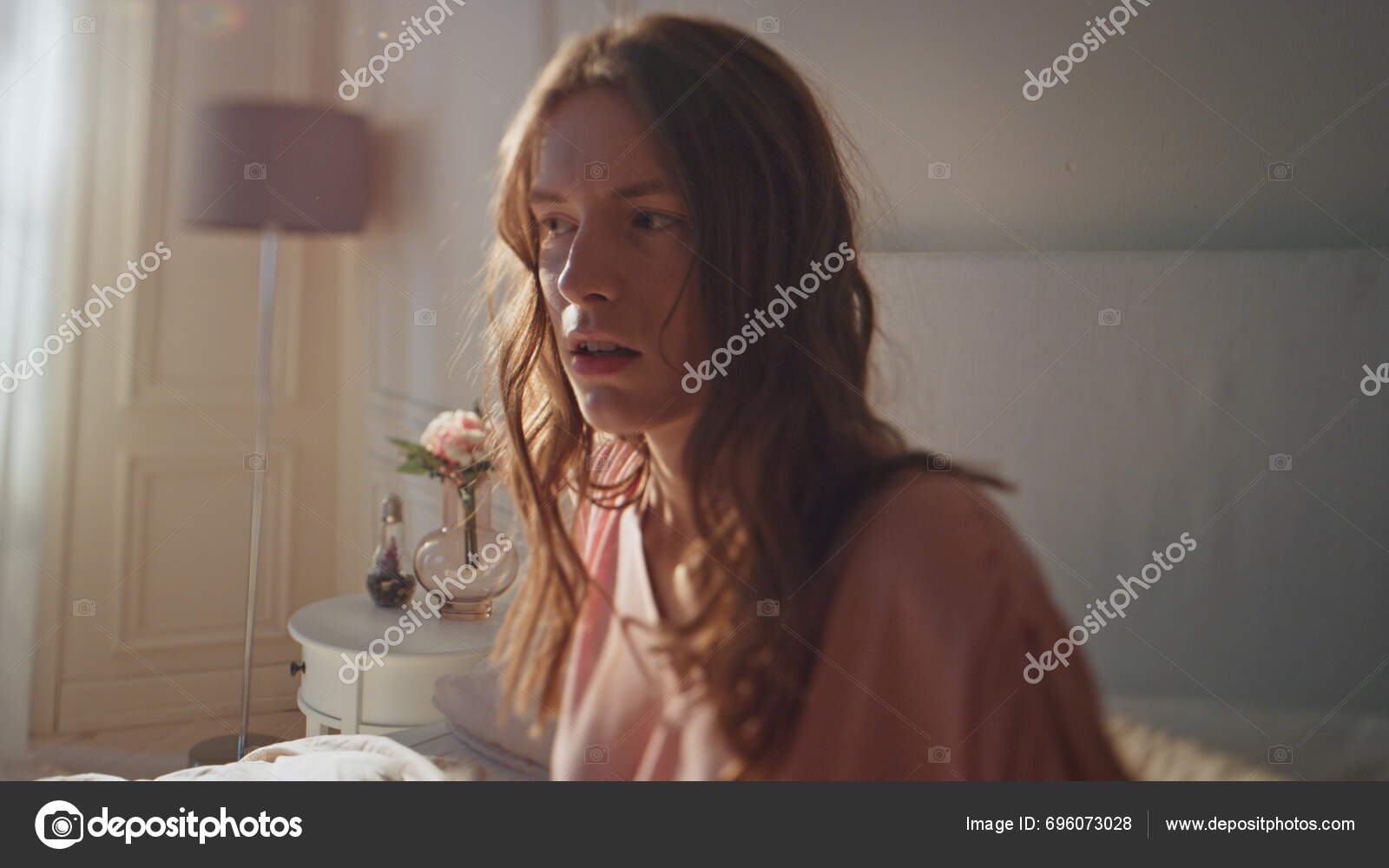 Closeup Frustrated Girl Waking Pain Unhappy Woman Feeling Stomach Ache ...