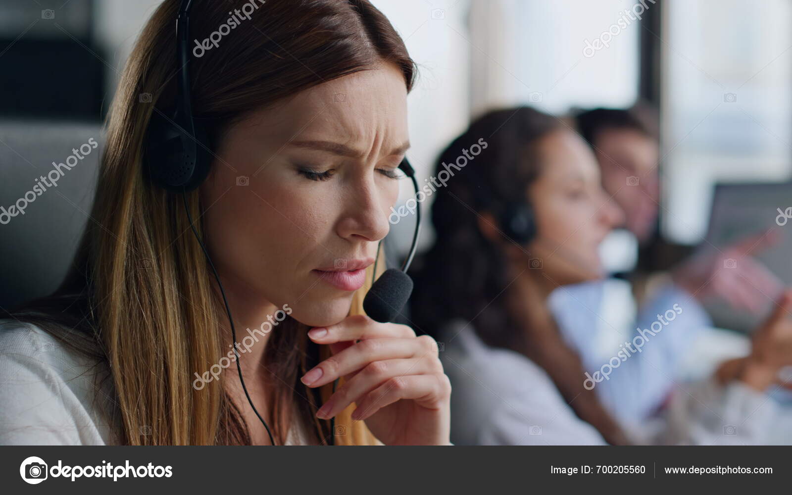 Pensive Assistant Looking Solution Closeup Inspired Woman Contact ...