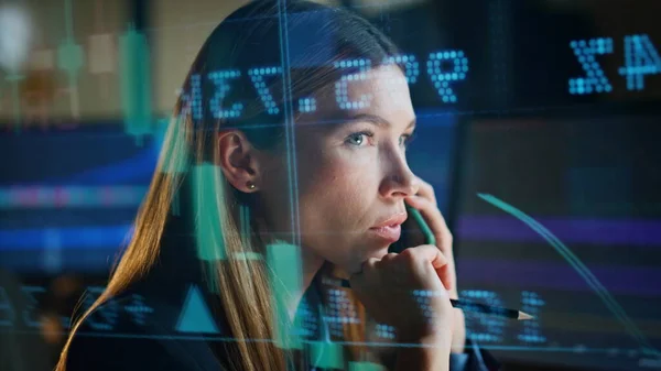 Closeup busy manager talking mobile phone. Sales broker checking stock ...