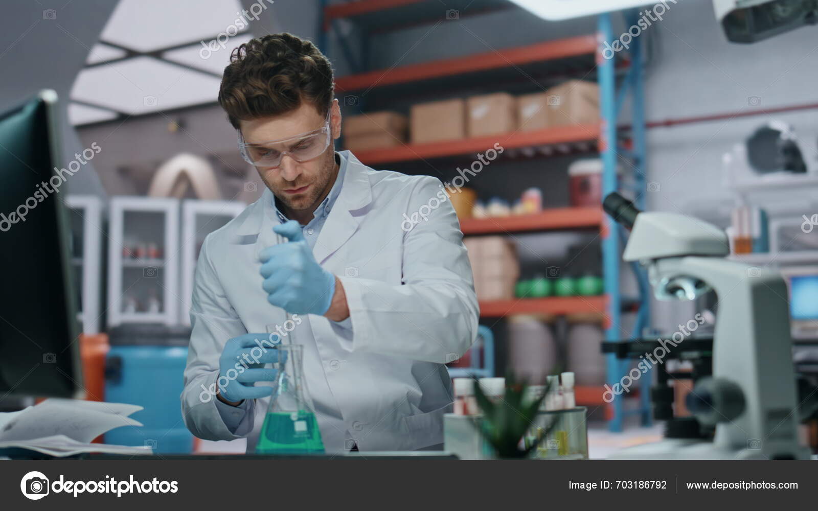 Doctor Making Laboratory Investigation Modern Clinic Close Serious Man ...