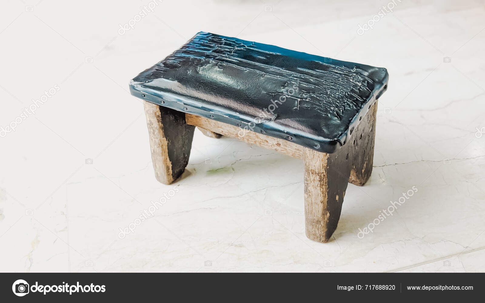 High Angle View Rustic Small Wooden Stool Covered Upper Wrinkled ...