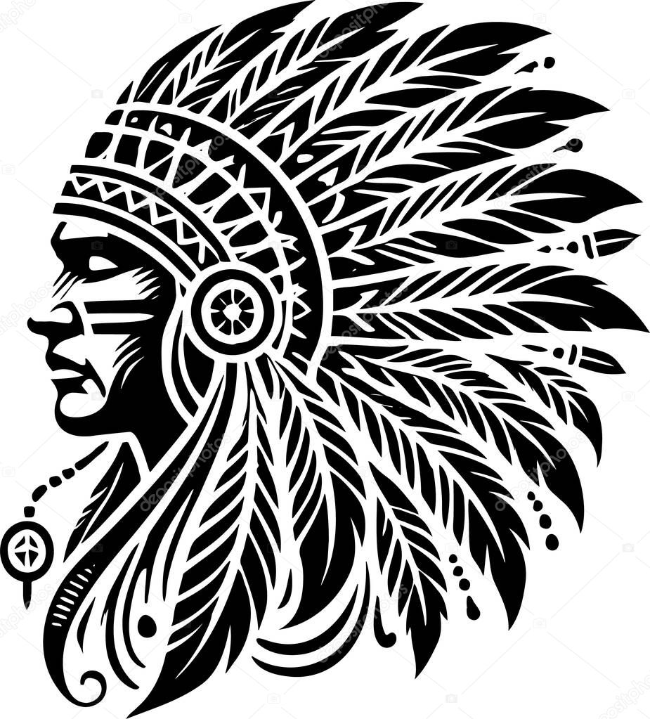 Vector de plantilla detallado de un casco de plumas nativo americano 2025