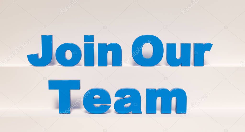 Únete a nuestro equipo, banner web y firma. Letras plásticas brillantes ...