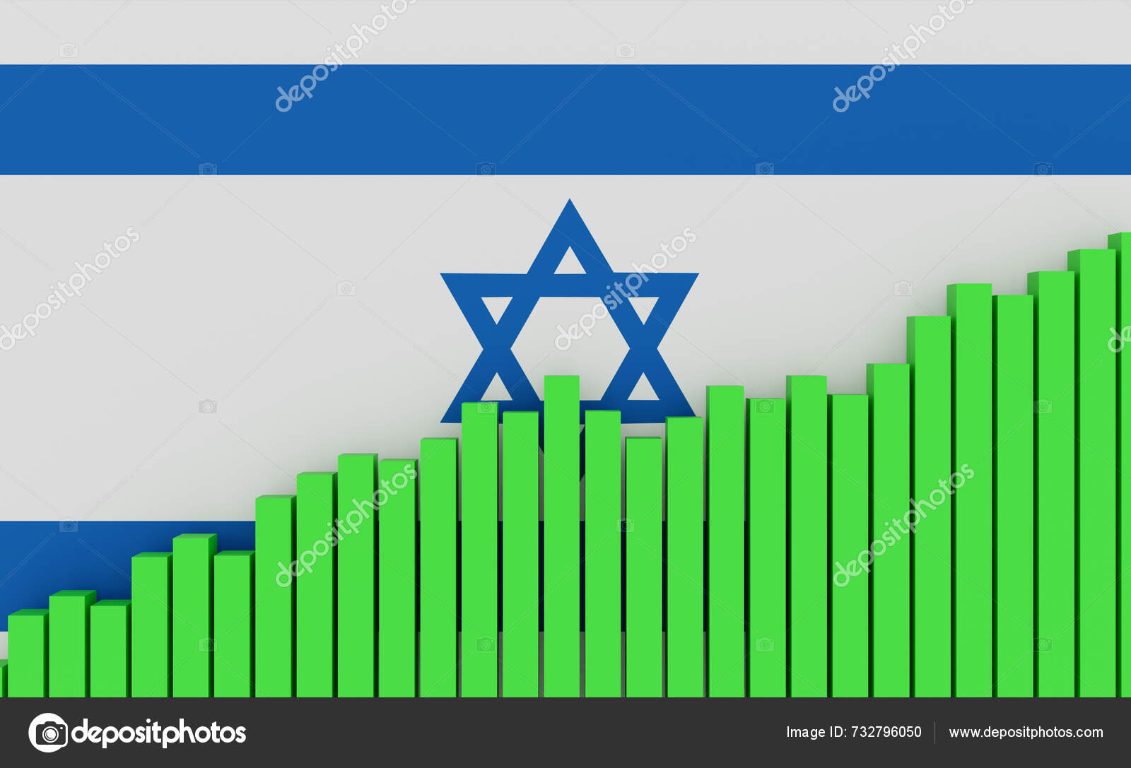 Israel Rising Bar Chart Israeli Flag Emerging Economy Growth Positive ...