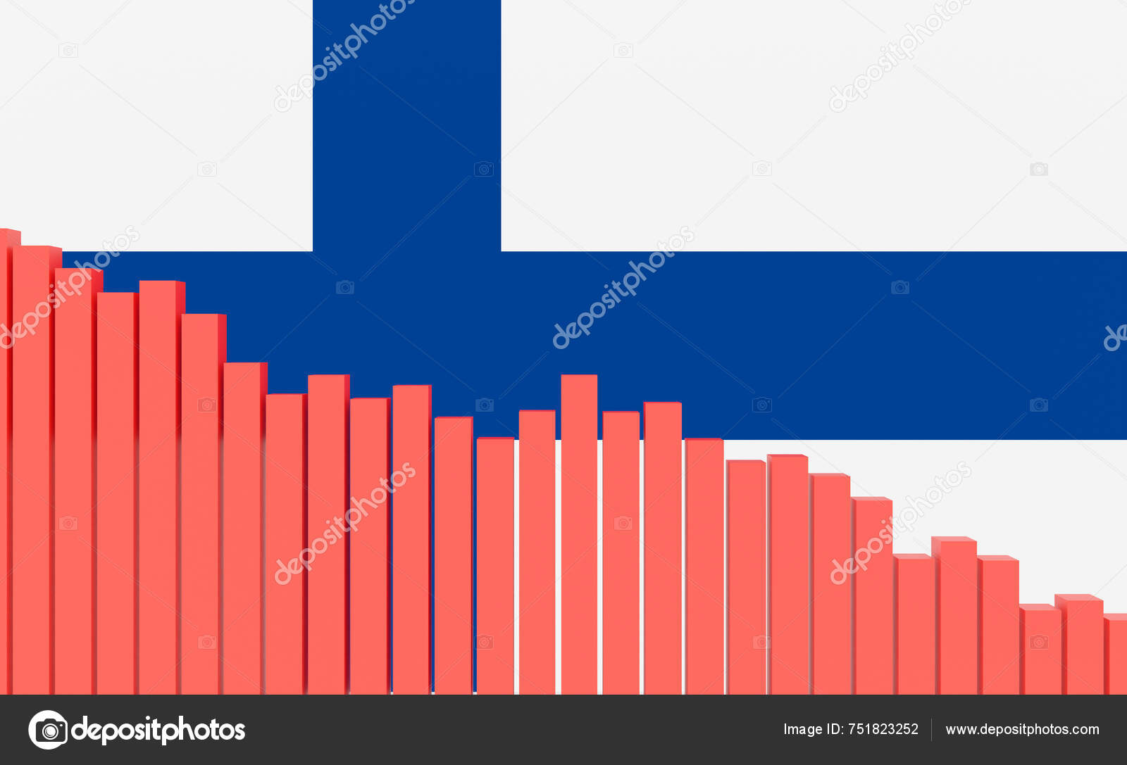 Finland Sinking Bar Chart Finnish Flag Weak Economy Recession Negative ...