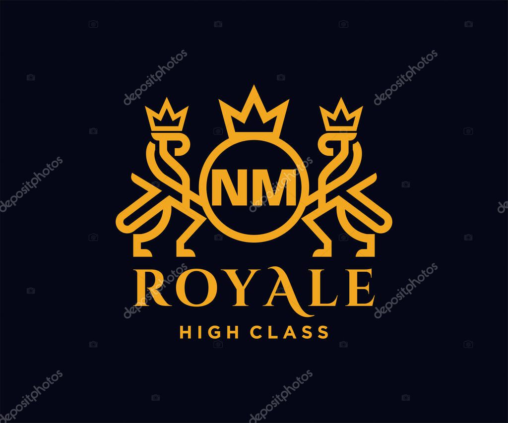 Letra NM plantilla logo Carta de oro de lujo con corona. Alfabeto ...