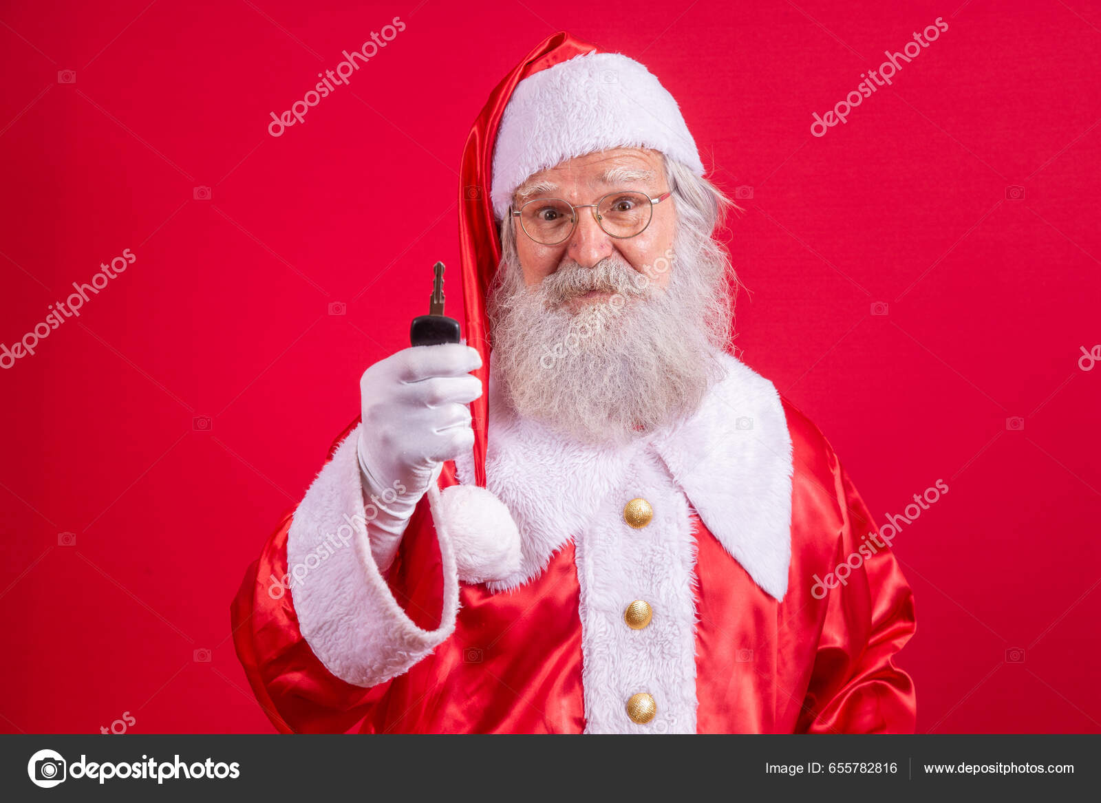 Santa Claus Holding Keys Car Red Background Stock Photo by ©Ibstock ...