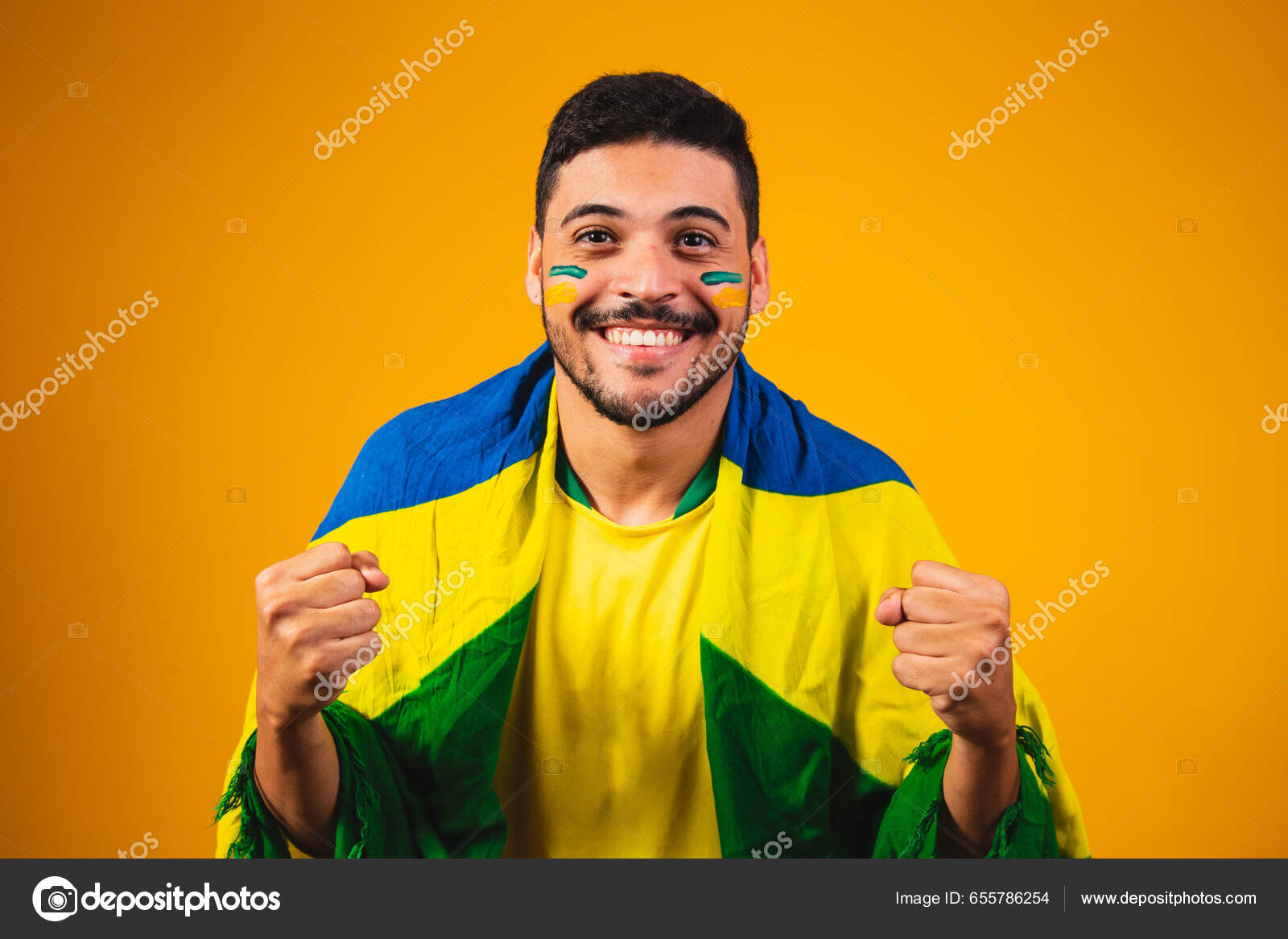 Brazilian Fan Cheering Crowd Yellow Background Stock Photo by ©Ibstock ...