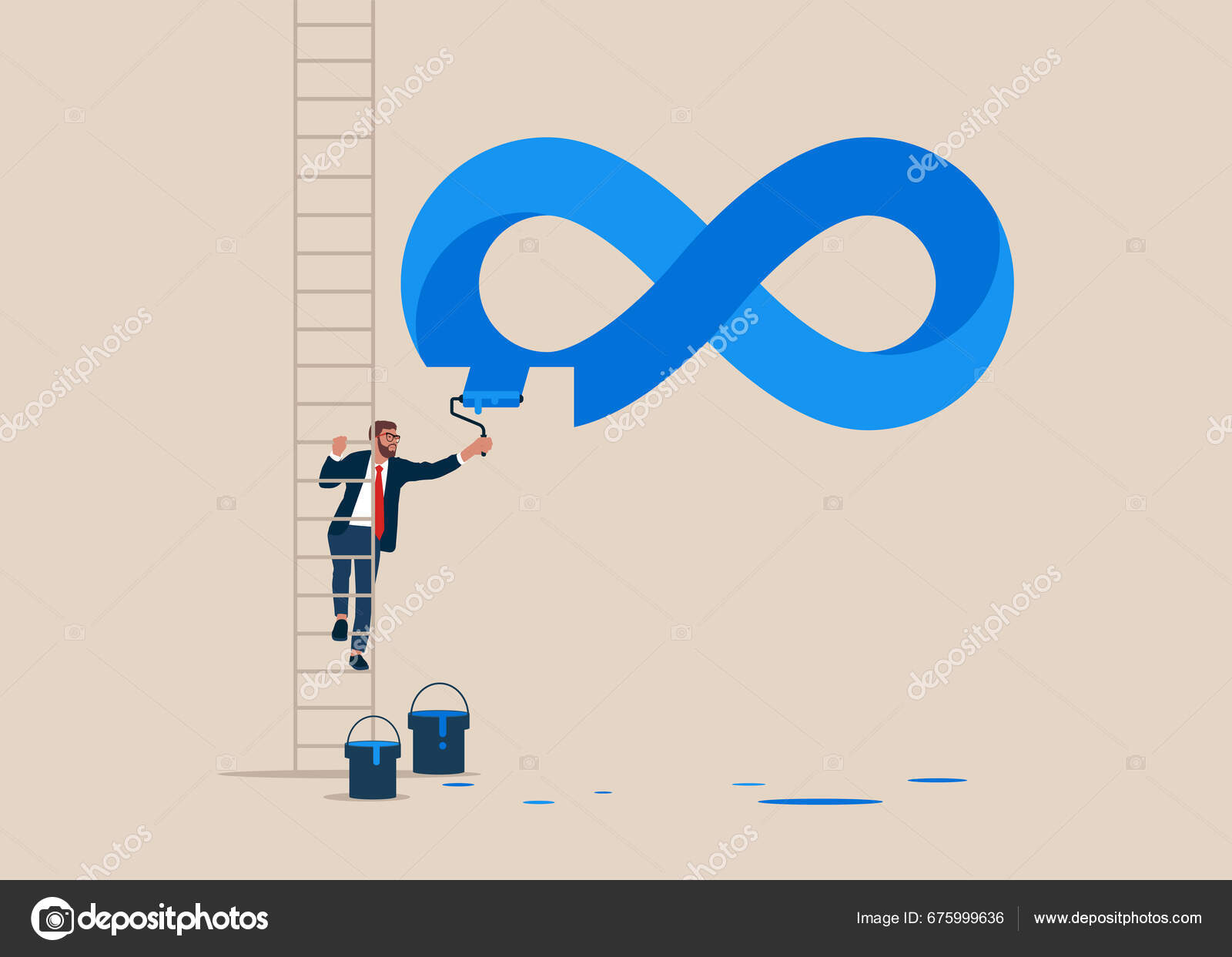 Businessman Climb Ladder Paint Symbol Never Ending Infinity Loopt Flat ...