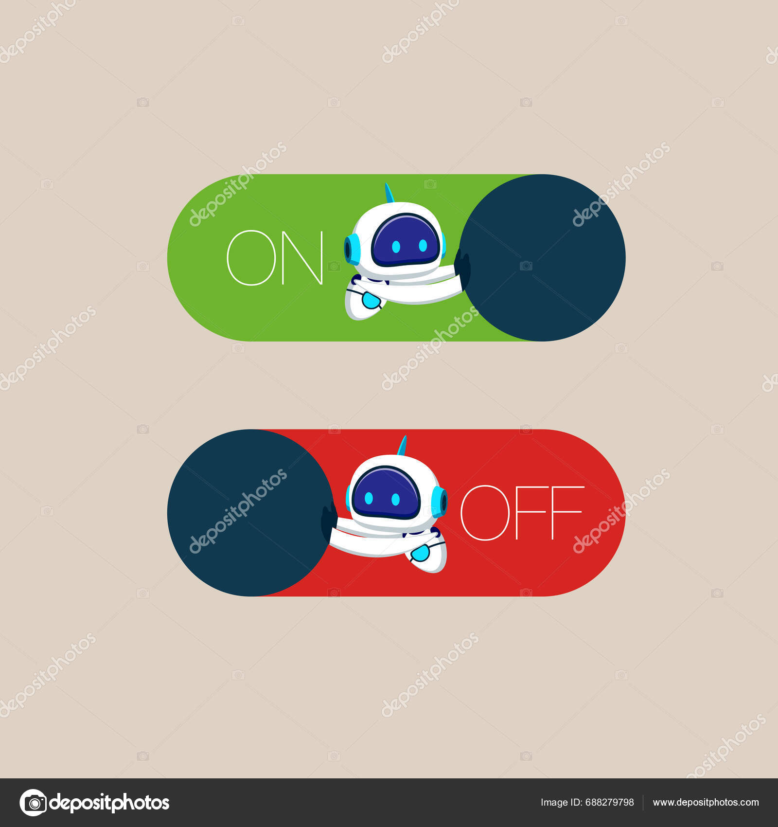 Robot Action Project Launch Cancellation Symbol Management Flat Vector ...