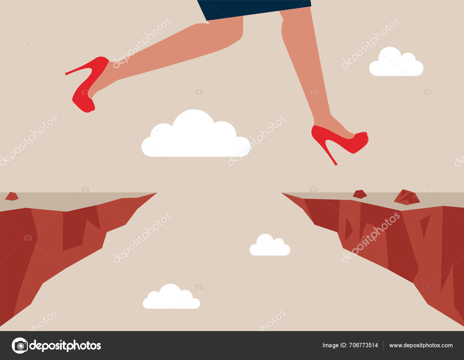 Female Jump Chasm Jumping Abyss Flat Vector Illustration Stock Vector ...